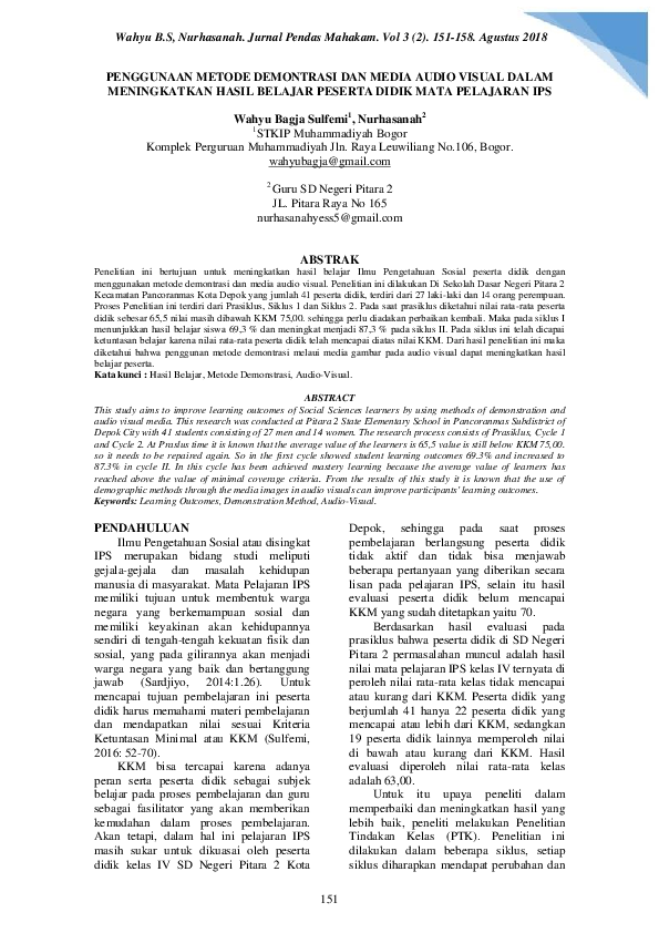 (PDF) PENGGUNAAN METODE DEMONTRASI DAN MEDIA AUDIO VISUAL DALAM MENINGKATKAN HASIL BELAJAR ...
