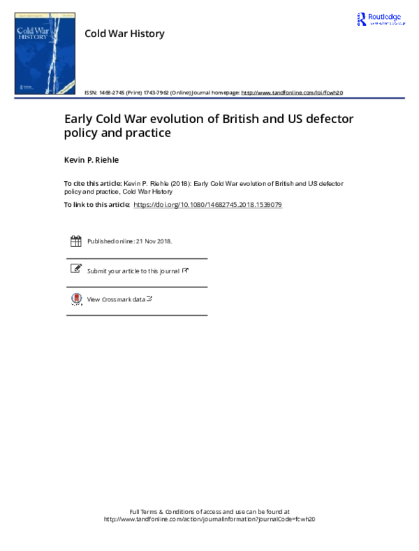 (PDF) Early Cold War Evolution of British and US Defector Policy and ...