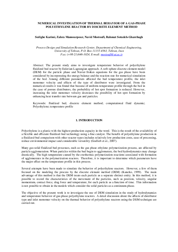 (PDF) NUMERICAL INVESTIGATION OF THERMAL BEHAVIOR OF A GAS-PHASE ...