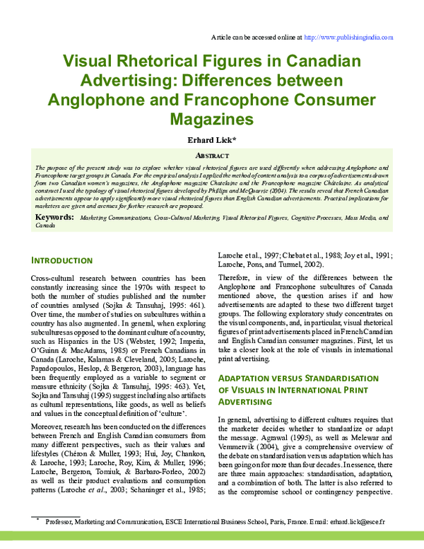 (PDF) Visual Rhetorical Figures in Canadian Advertising: Differences ...