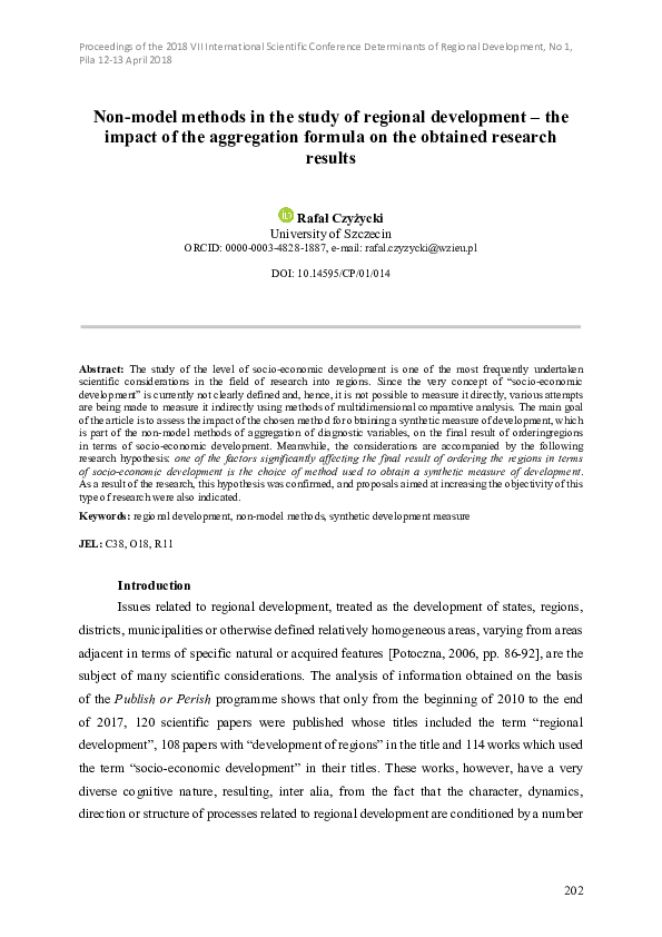(PDF) Non-model methods in the study of regional development – the ...