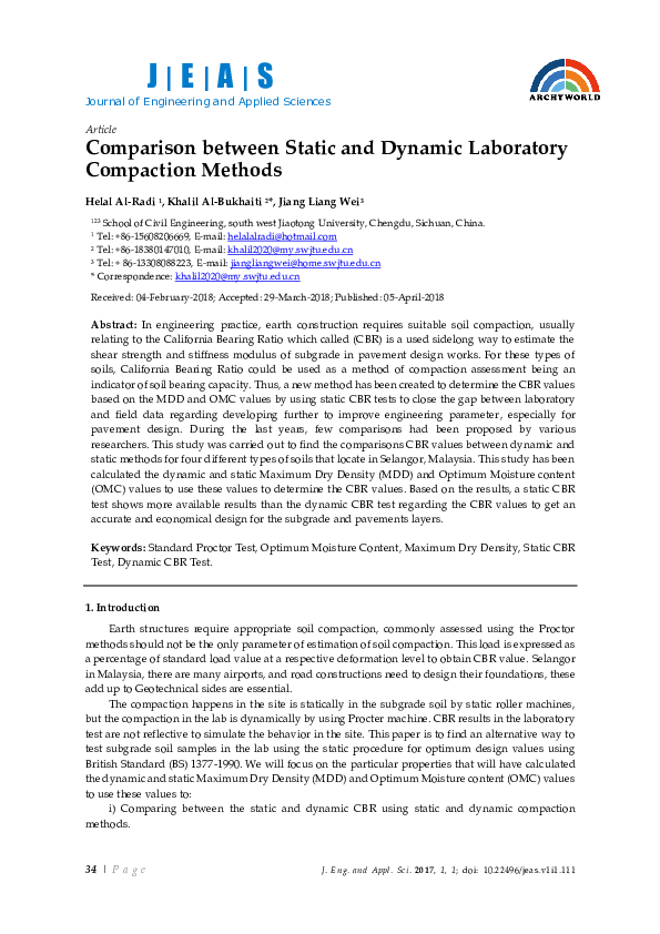 Pdf Comparison Between Static And Dynamic Laboratory Compaction Methods