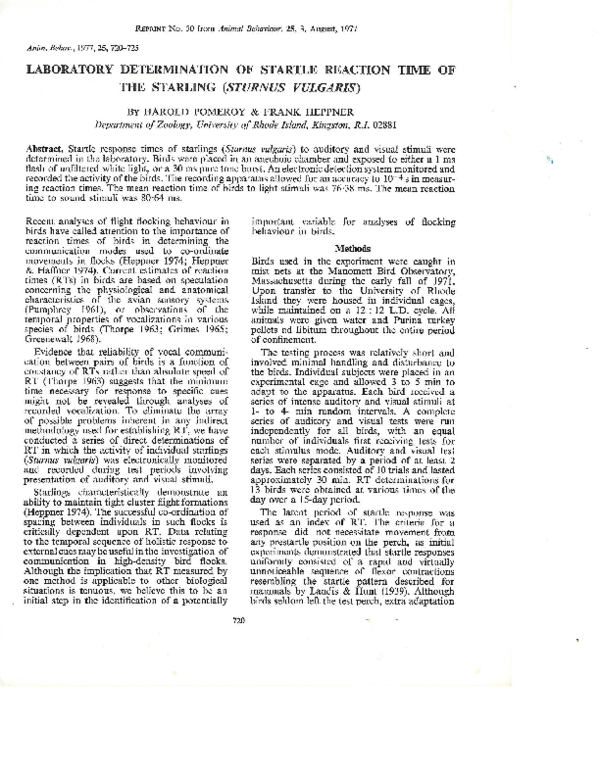 (PDF) Laboratory determination of startle reaction time of the starling ...