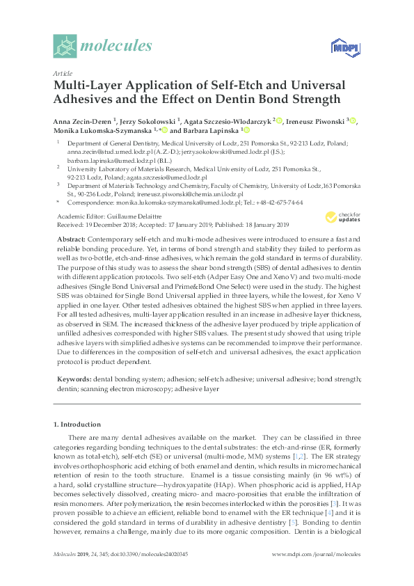 (PDF) Multi-Layer Application of Self-Etch and Universal Adhesives and ...