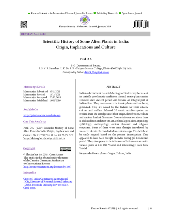 (PDF) Scientific History of Some Alien Plants in India: Origin ...