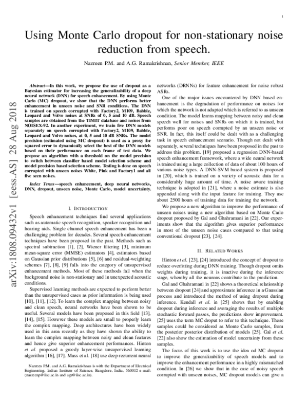 (PDF) Using Monte Carlo dropout for non-stationary noise reduction from ...