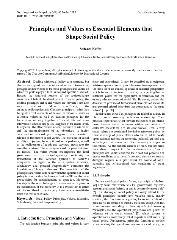 (PDF) Principles and Values as Essential Elements that Shape Social Policy