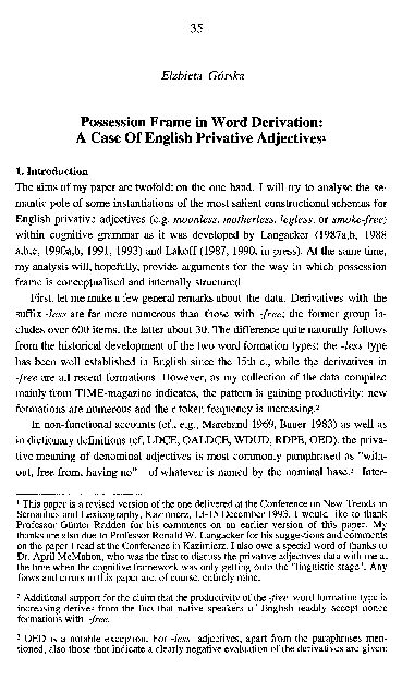 (PDF) "Possession frame in word derivation: A case of English privative ...