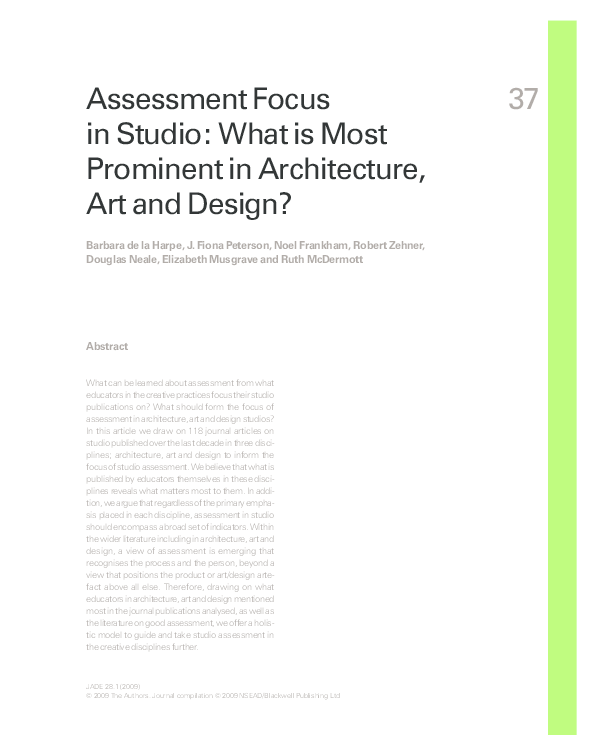 (PDF) Assessment Focus in Studio: What is Most Prominent in ...