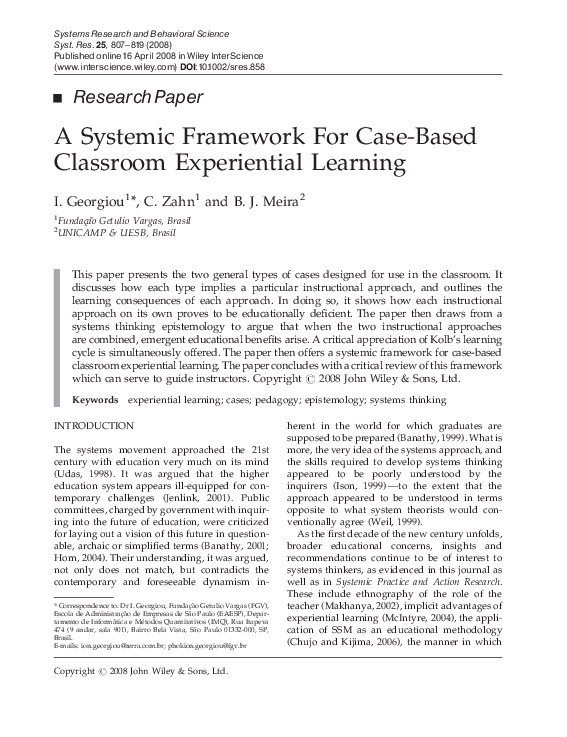 (PDF) A systemic framework for case-based classroom experiential learning
