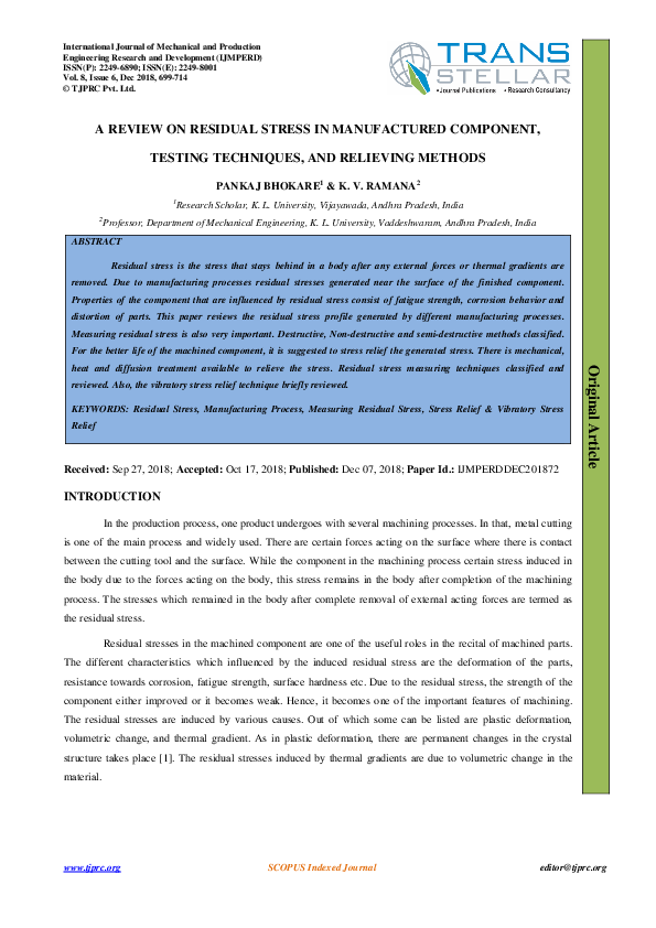 (PDF) A REVIEW ON RESIDUAL STRESS IN MANUFACTURED COMPONENT, TESTING ...