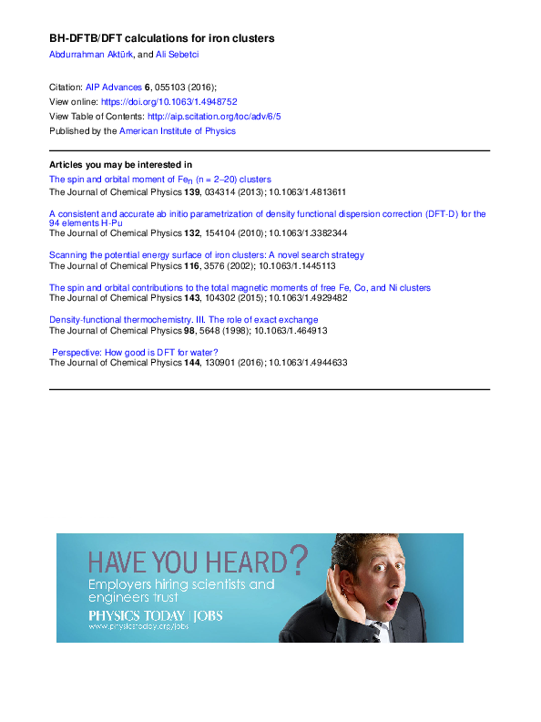(PDF) BH-DFTB/DFT calculations for iron clusters
