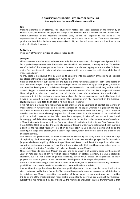 (PDF) Globalization third and last stage of capitalism