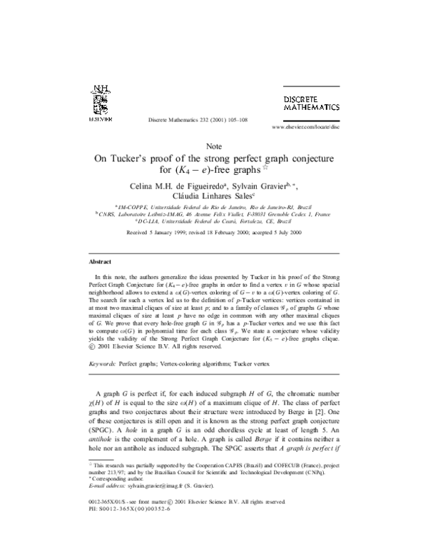 (PDF) On Tucker's proof of the strong perfect graph conjecture for ...