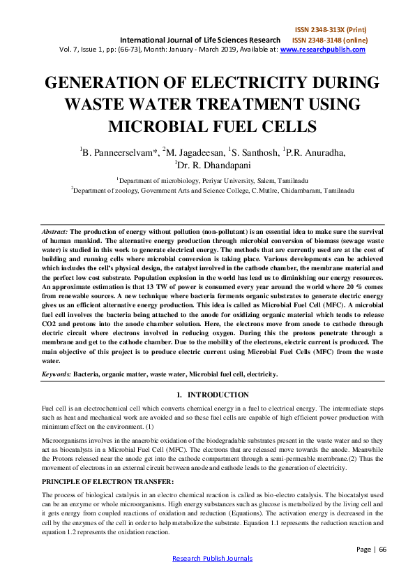 (PDF) GENERATION OF ELECTRICITY DURING WASTE WATER TREATMENT USING ...