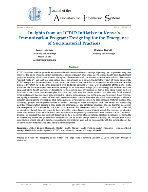 (PDF) Insights from an ICT4D Initiative in Kenya’s Immunization Program ...
