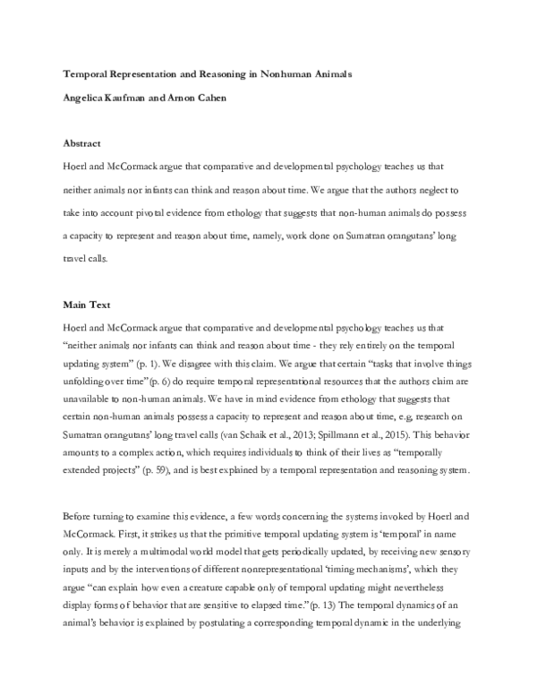(PDF) Temporal Representation and Reasoning in Nonhuman Animal (Commentary on Hoerl & McCormack ...
