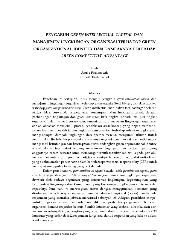 (PDF) Pengaruh Green Intellectual Capital Dan Manajemen Lingkungan Organisasi Terhadap Green ...