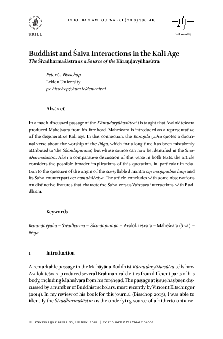 (PDF) Buddhist and Śaiva Interactions in the Kali Age: The ...