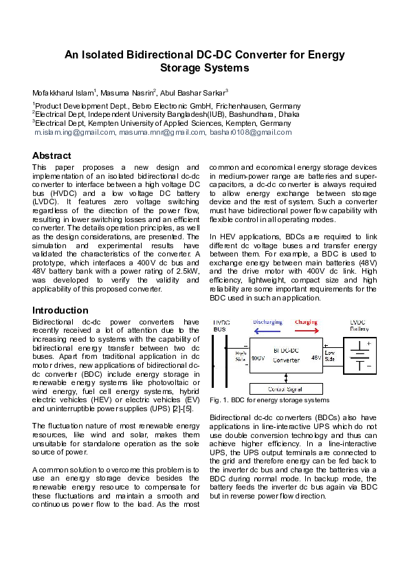 (PDF) An Isolated Bidirectional DC-DC Converter for Energy Storage Systems