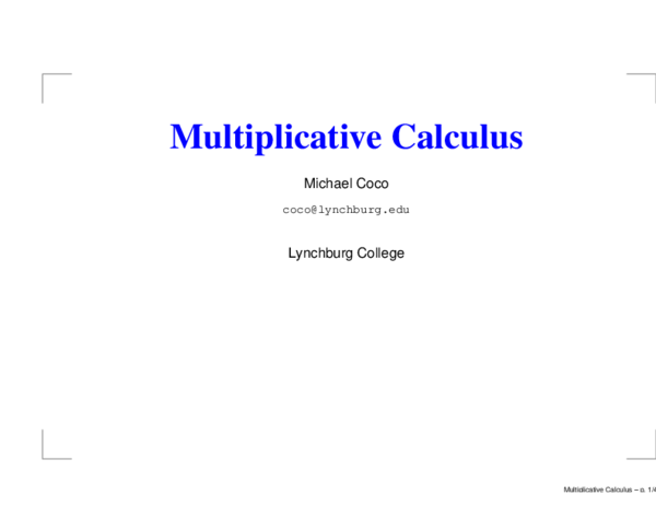 (PDF) Multiplicative calculus