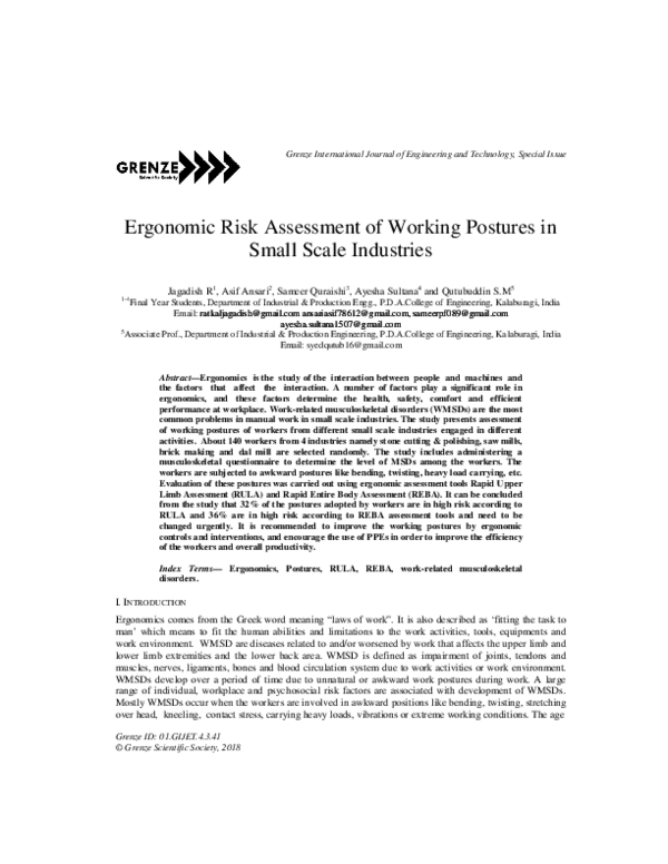 (PDF) Ergonomic Risk Assessment of Working Postures in Small Scale ...