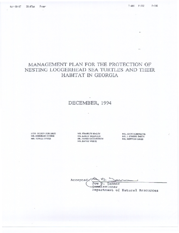 (PDF) The 1994 Georgia Loggerhead Management Plan