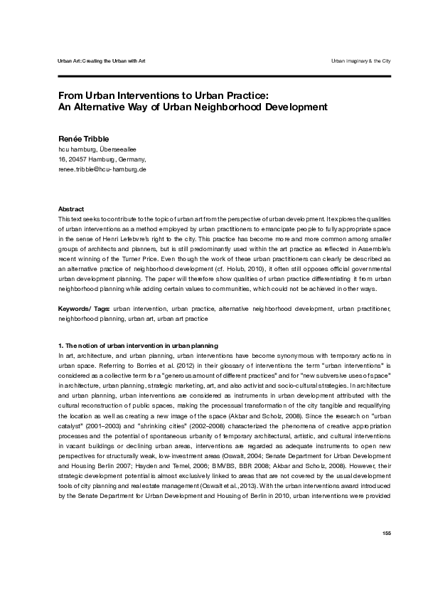 (PDF) From Urban Interventions to Urban Practice: An Alternative Way of ...