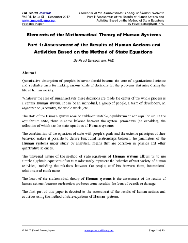 (DOC) Elements of the Mathematical Theory of Human Systems Part 1 ...