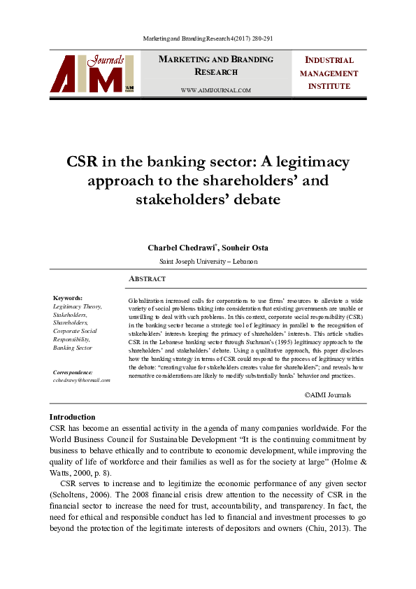 (PDF) CSR in the banking sector: A legitimacy approach to the ...