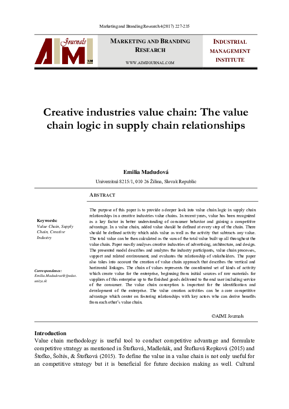 (PDF) Creative industries value chain: The value chain logic in supply ...