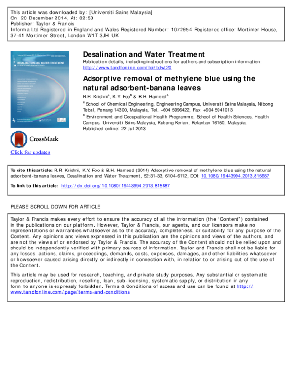 (PDF) Adsorptive removal of methylene blue using the natural adsorbent ...