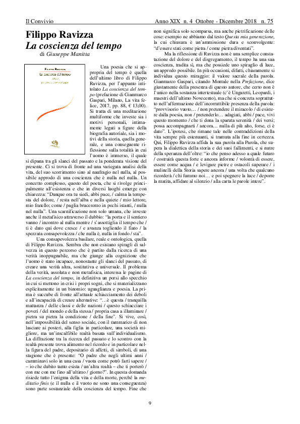 (PDF) Su Filippo Ravizza, La coscienza del tempo, Milano, La vita ...