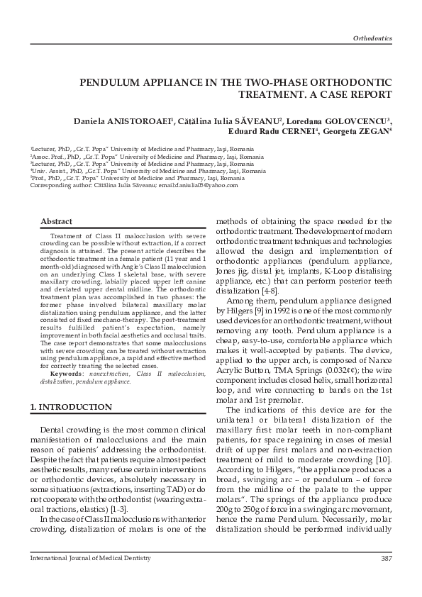 (PDF) Pendulum appliance in two phases orthodontic treatment. Case ...