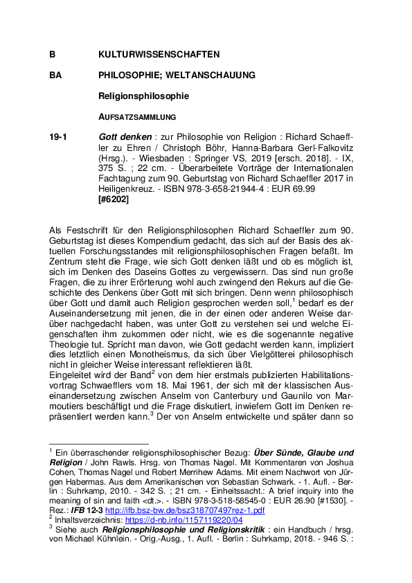 (PDF) IFB-Rezension Gott denken : zur Philosophie von Religion / Hg ...