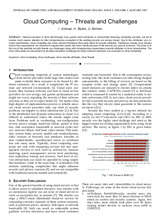 (PDF) Cloud Computing - Threats and Challenges
