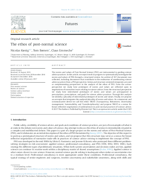 (PDF) The Ethos of Post-Normal Science