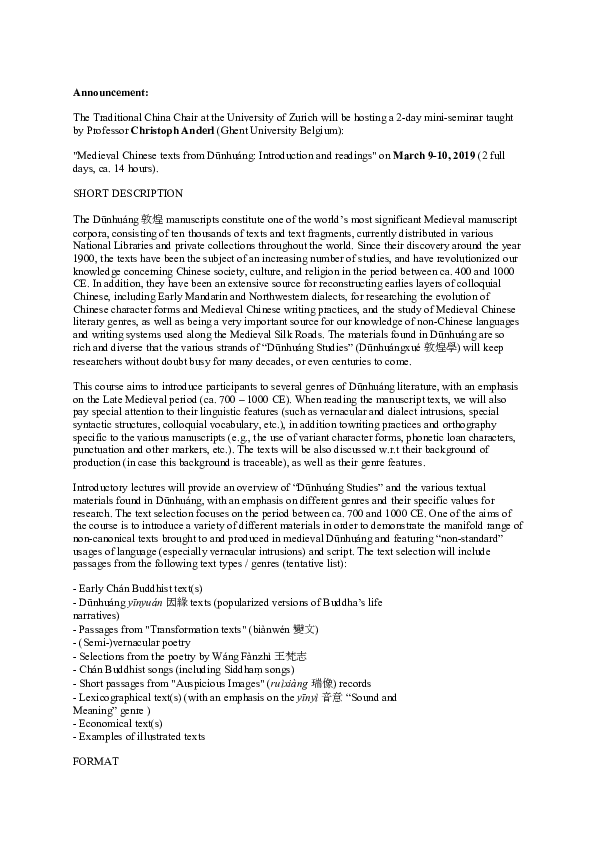 (PDF) "Medieval Chinese texts from Dūnhuáng: Introduction and readings"