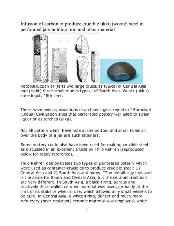 (PDF) Infusion of carbon to produce crucible ukku (wootz) steel in ...