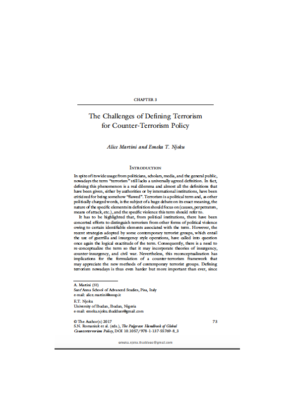 (PDF) The Challenges of Defining Terrorism for Counter-Terrorism Policy