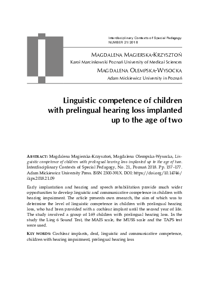 (PDF) Linguistic competence of children with prelingual hearing loss ...