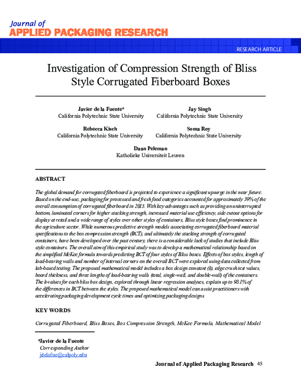(PDF) Investigation of Compression Strength of Bliss Style Corrugated ...