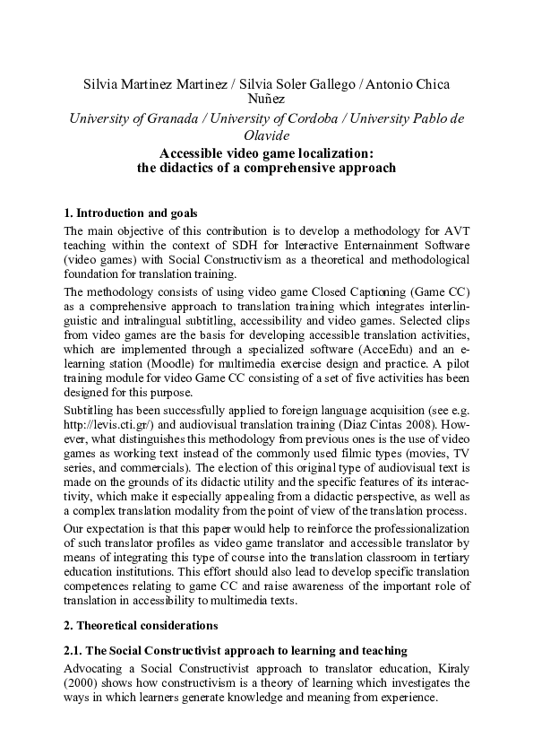 (PDF) Accessible video game localization: The didactics of a ...