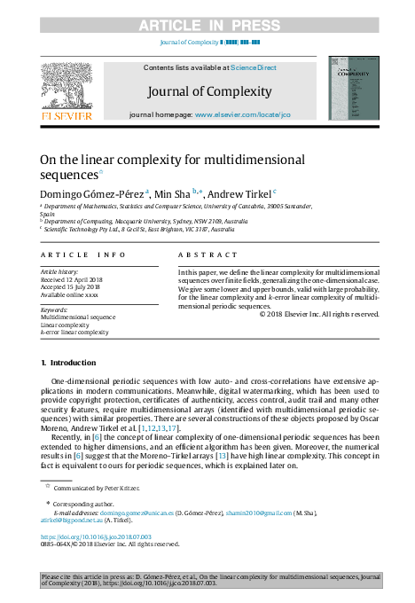 Pdf Linear Complexity Of Transformed Sequences Harriet Fell