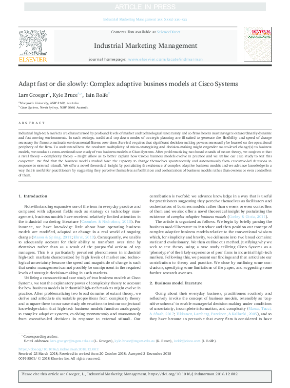 (PDF) Adapt fast or die slowly: Complex adaptive business models at ...