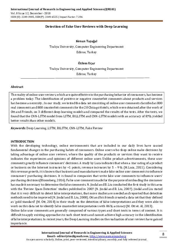 (PDF) Detection of Fake User Reviews with Deep Learning