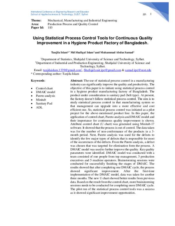 (PDF) Using Statistical Process Control Tools for Continuous Quality ...