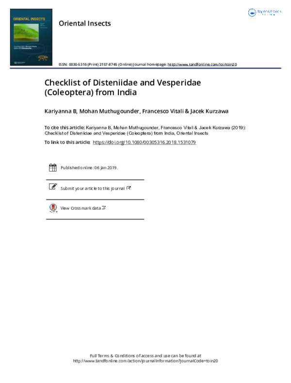 (PDF) 1 Checklist of Disteniidae and Vesperidae Coleoptera from India.pdf