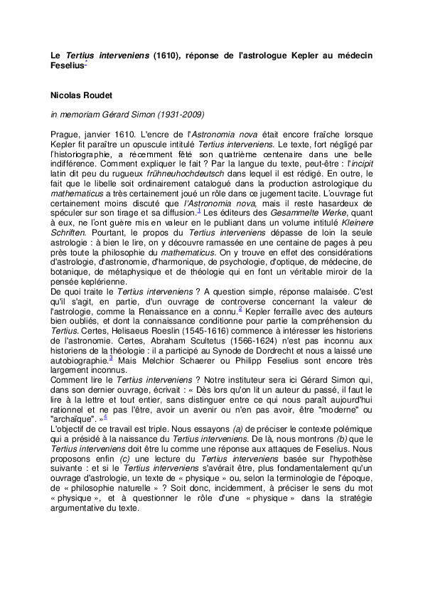 (PDF) Le Tertius interveniens (1610), réponse de l’astrologue Kepler au ...