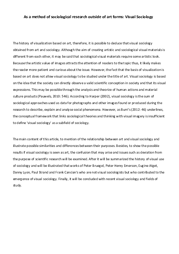 (PDF) As a method of sociological research outside of art forms: Visual ...